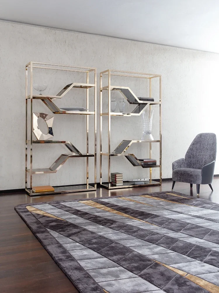 Luxury-stainless-steel-bookcase-landing-living-room-shelf-office ...