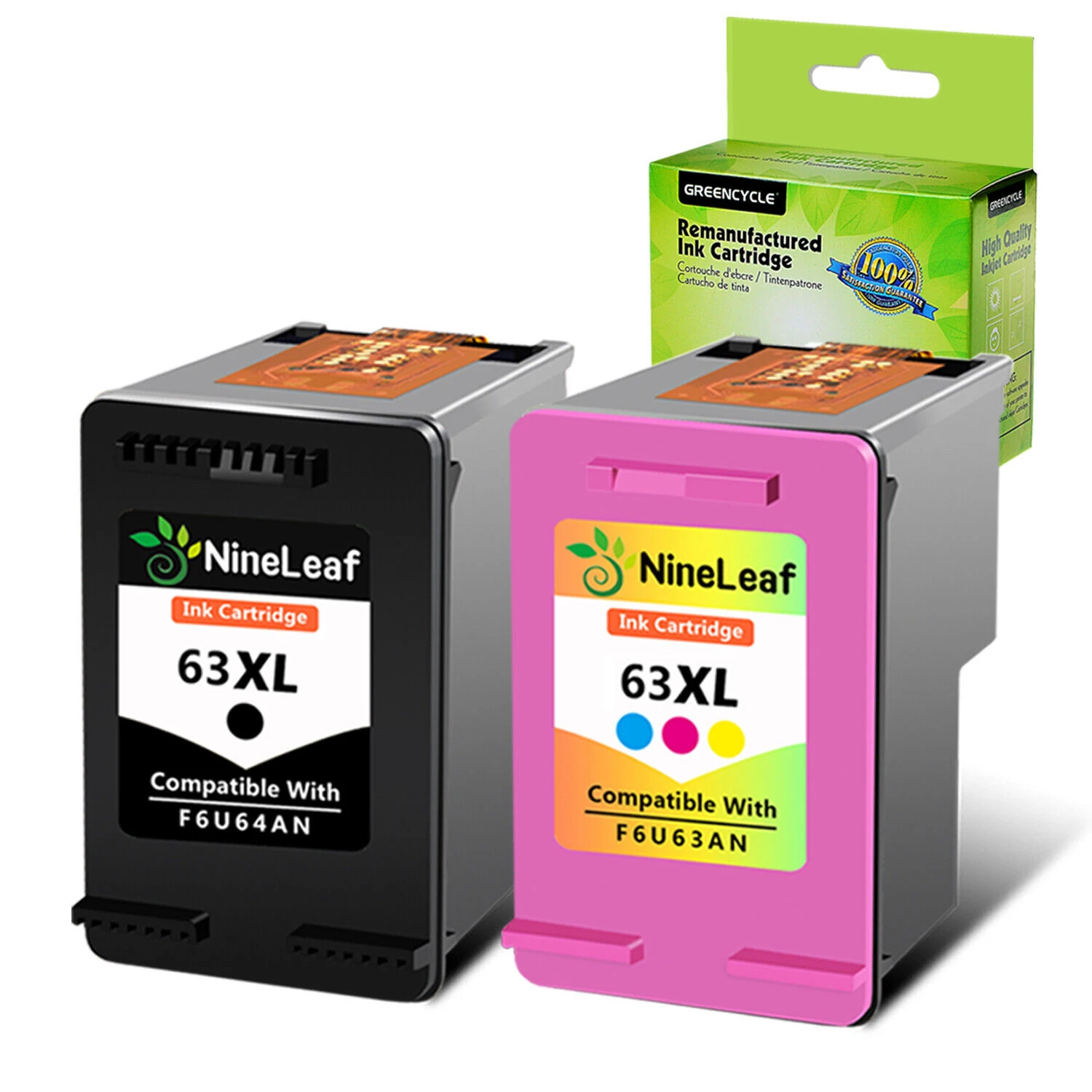 Nineleaf 리필 63XL HP63 검정 컬러 잉크 카트리지 HP OfficeJet 3830 4650 4655 ENVY ...