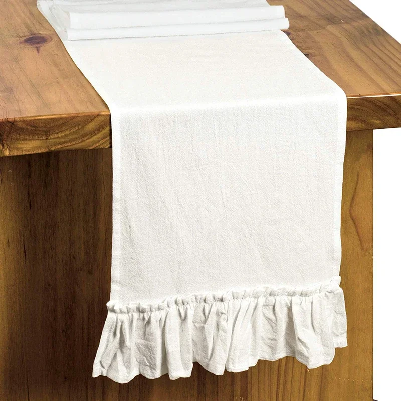 100-Cotton-Ruffle-White-Table-Runners-for-Rustic-Wedding-Decoration ...