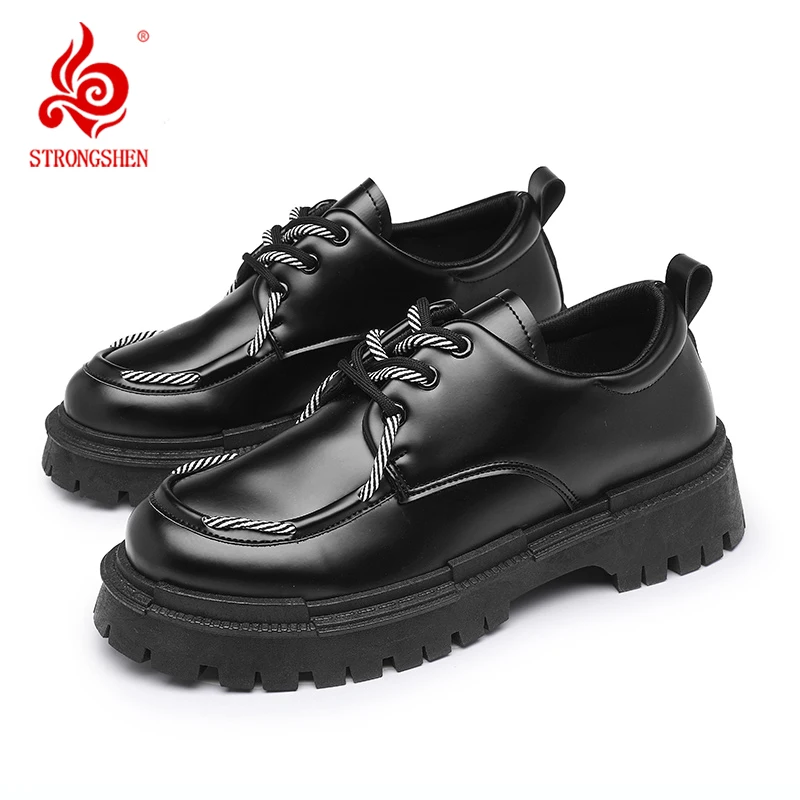 STRONGSHEN-Men-Leather-Shoes-Fashion-Chunky-Platform-Retro-Business ...