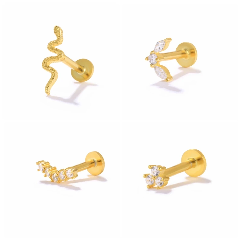 925 Sterling Silver Shape Stud Earrings | Piercing Cartilage Ear Silver ...