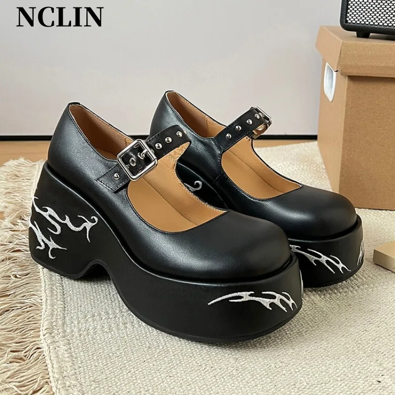 Spring-Summer-Women-Shoes-Chunky-Heel-Round-Toe-Platform-Shoes-Women ...