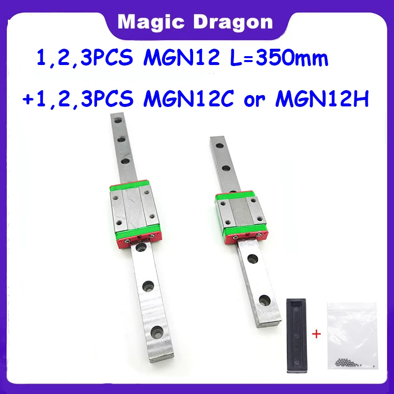 1,2,3pcs 12mm Linear Guide MGN12 L= 350mm Linear Rail Way +1/2/3 MGN12C or MGN12H Long Linear SS ...