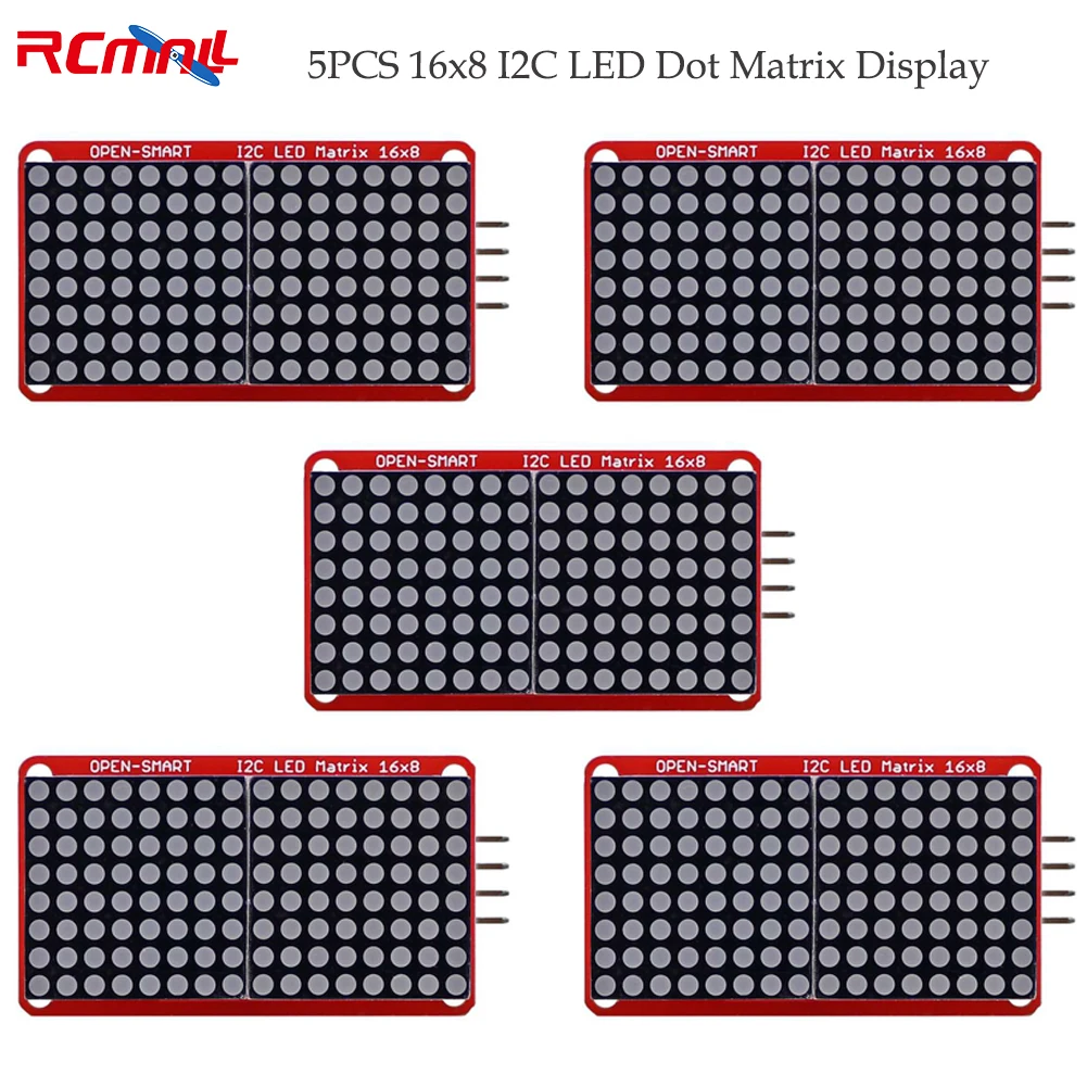 5PCS-0-8-Inch-16x8-I2C-LED-Dot-Matrix-Display-Module-4-Pin-Red-LED ...