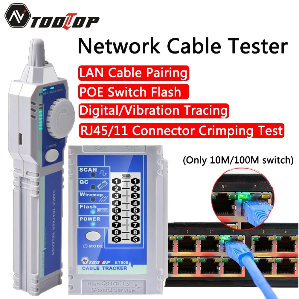 TOOLTOP ET608 LCD Display LAN Tester Dual Lithium Battery Network ...