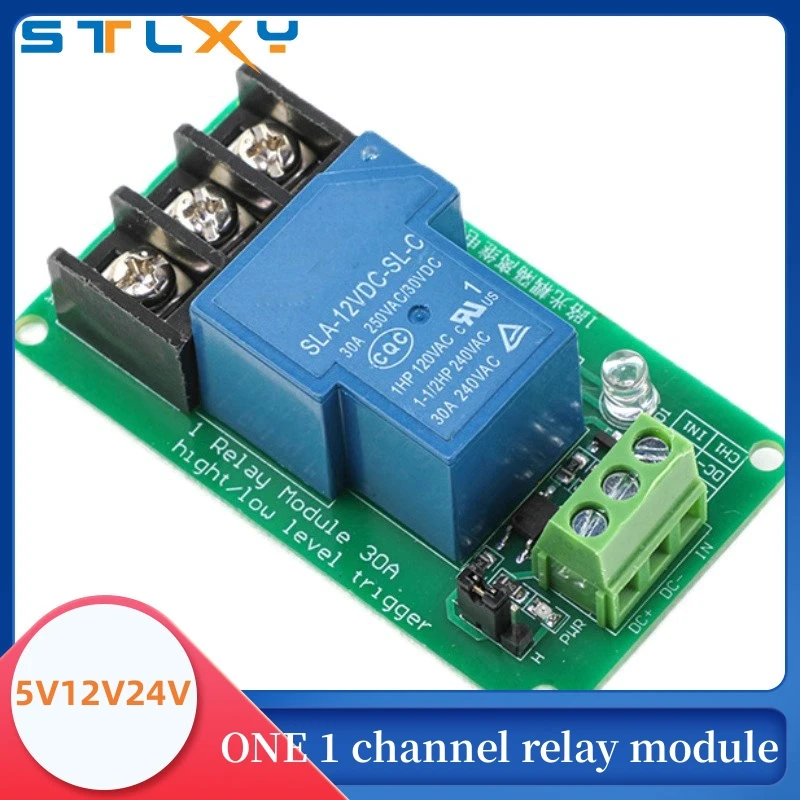 ONE 1 channel relay module 30A with optocoupler isolation 5V 12V 24V ...