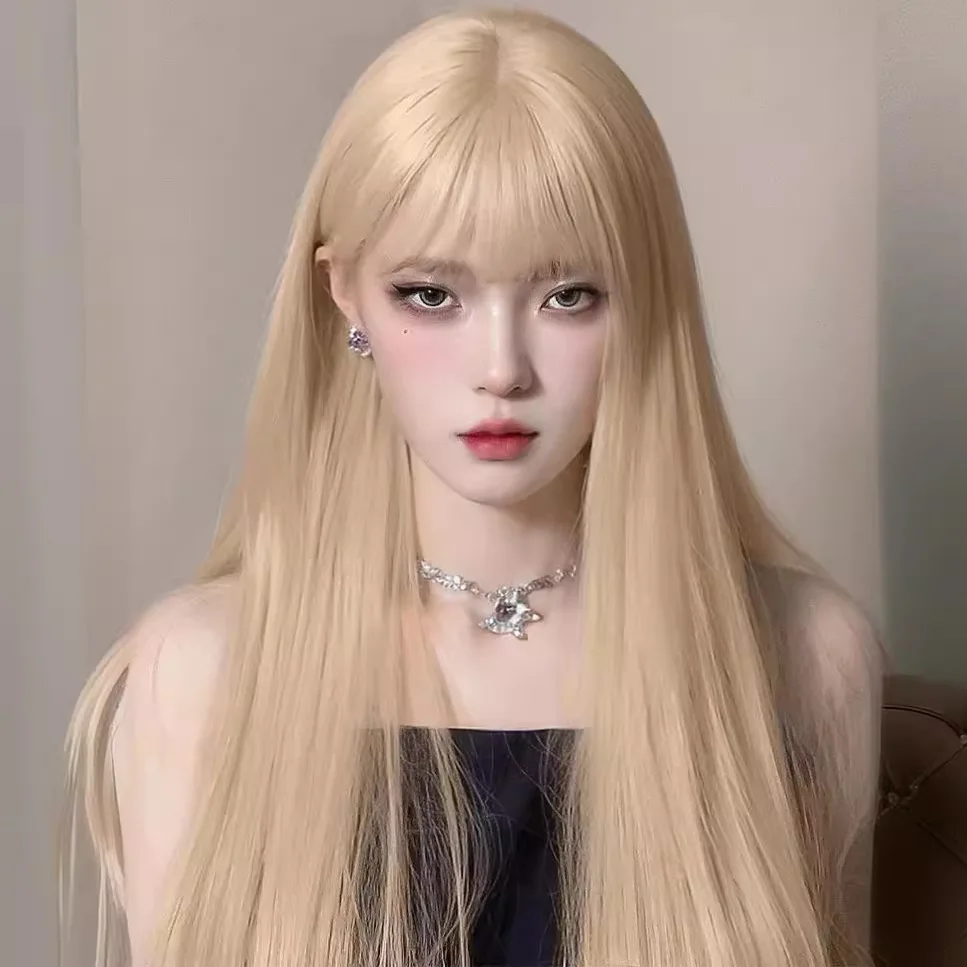 Peluca-sint-tica-rubia-larga-y-recta-para-mujer-cabello-Natural-con ...