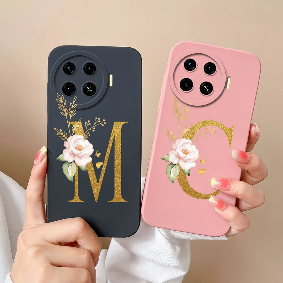 For-Tecno-Spark-20-Pro-Plus-4G-Case-Pretty-Flower-Letters-Square-Liquid ...