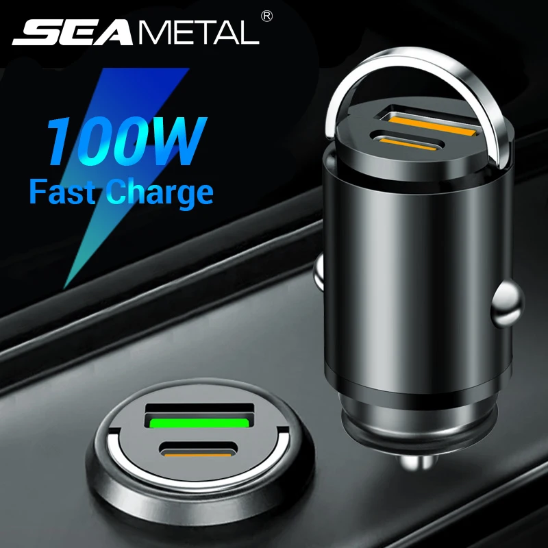 SEAMETAL-100W-Fast-Charge-Car-Charger-Mini-Pull-Ring-Dual-Port-Phone ...