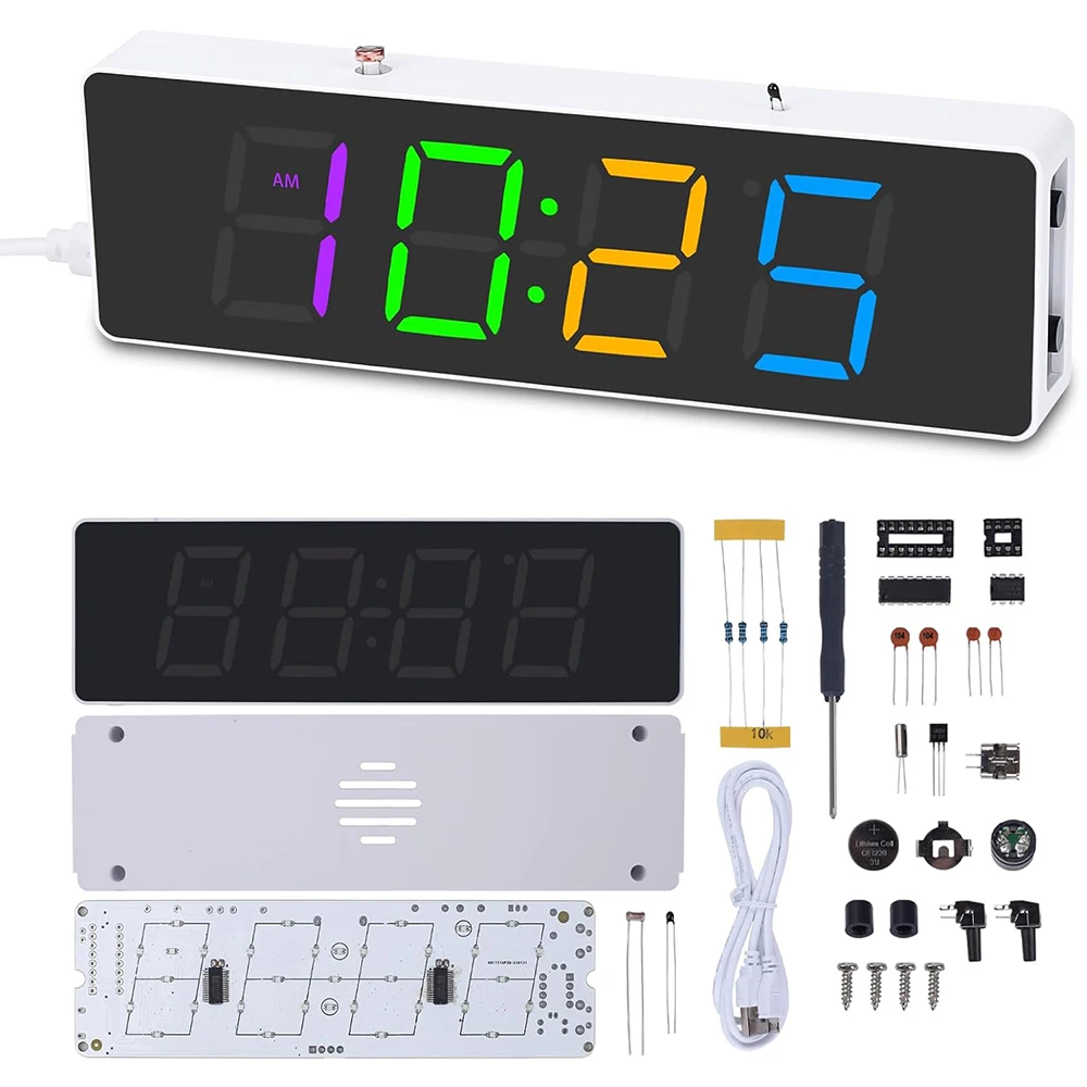 DIY-Electronic-Kit-Digital-RGB-Colorful-LED-Alarm-Clock-Suite-4-digit ...