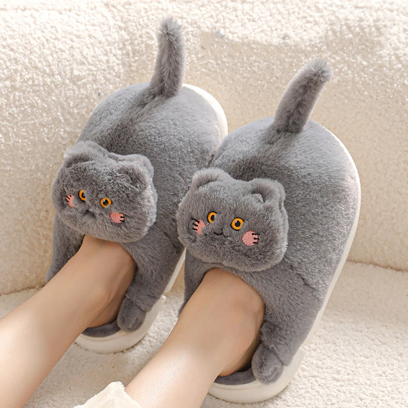 Funny-New-In-Slippers-Cat-Be-At-Home-Footsie-Fur-Slides-Women-Kawaii ...
