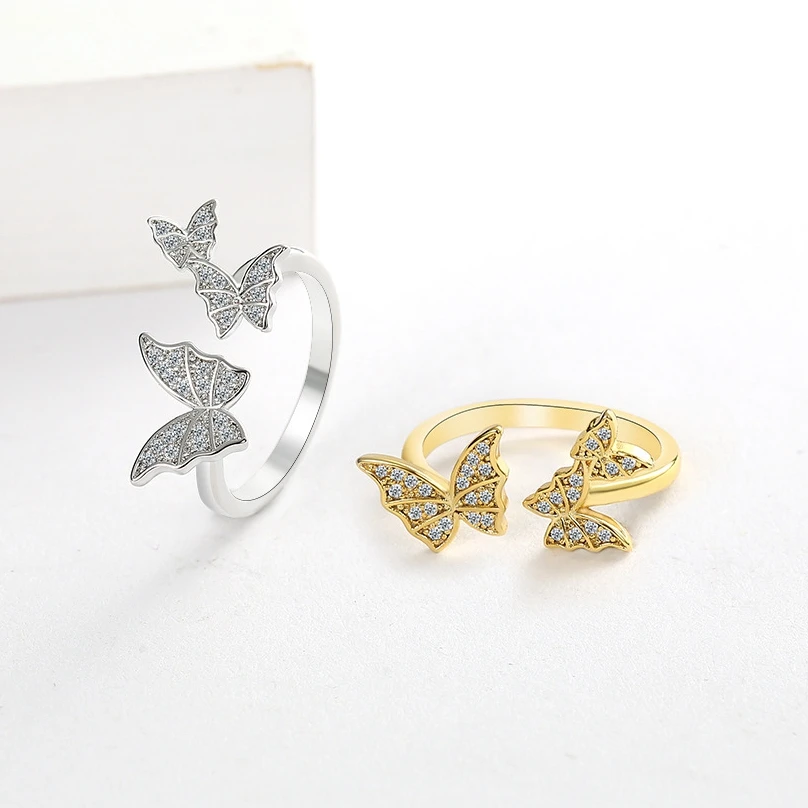 Anillos de mariposa y luna de Color dorado/plateado para mujeres y niñas, joyería de banda de ...