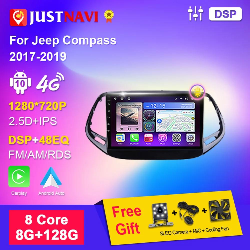 JUSTNAVI Autoradio for Jeep Compass 2017 2018 Car Radio Stereo 2 Din ...