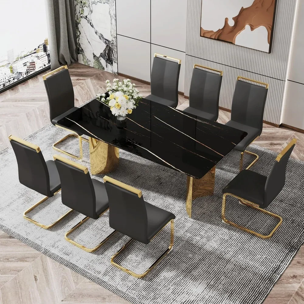 Dining-Table-Modern-8-Person-Dining-Table-Set-Faux-Marble-with-Black ...