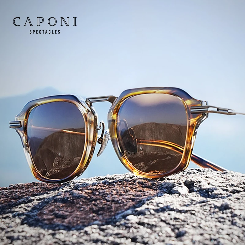 CAPONI Acetate Titanium Men's Sunglasses Polarized Outdoor Vintage ...