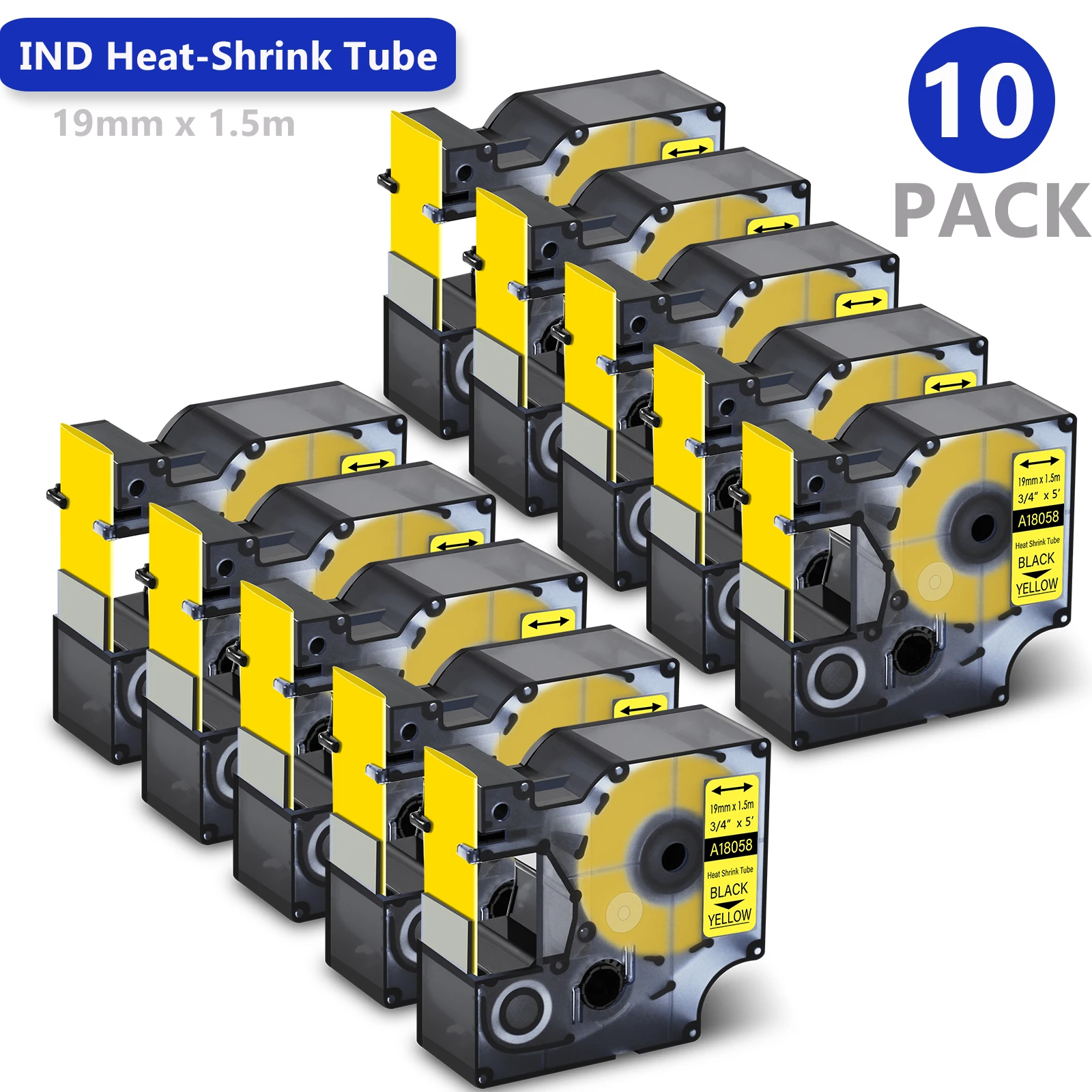 10PK 3/4inch Black on Yellow Label Compatible for Dymo 18058 4.92' Heat ...