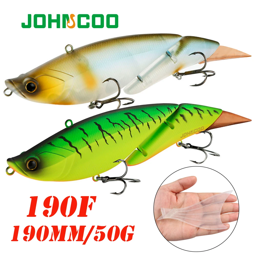 JOHNCOO-190mm 관절 스윔베이트 낚시 미끼, 플로팅 진동 2 세그먼트 빅 자이언트 미끼 50g 소프트 피시테일 하드 베이트 워 블러