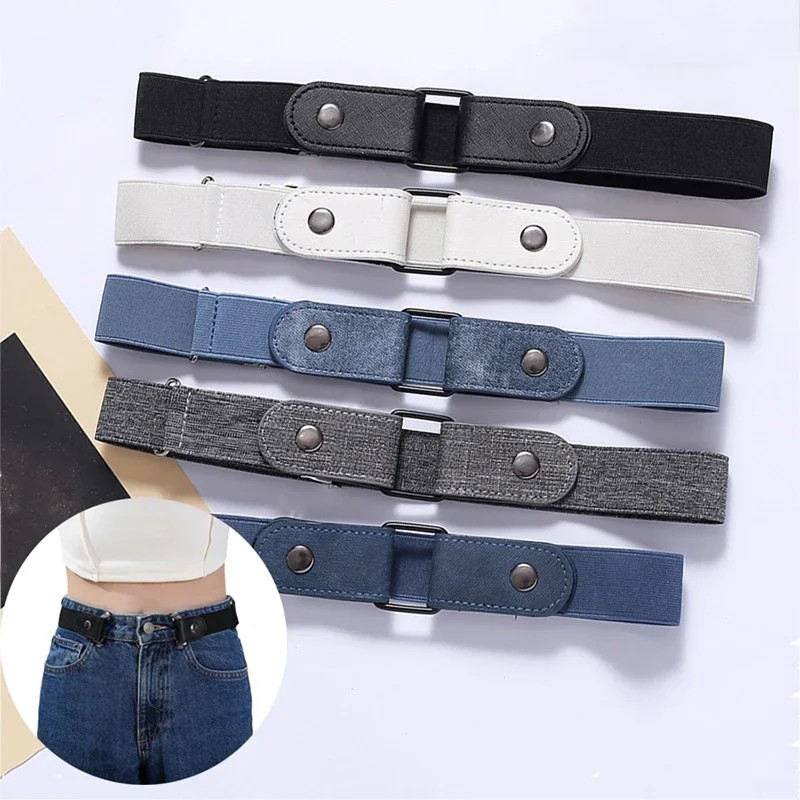 New-Adjustable-Stretch-Elastic-Waist-Band-Invisible-Belt-Buckle-Free ...