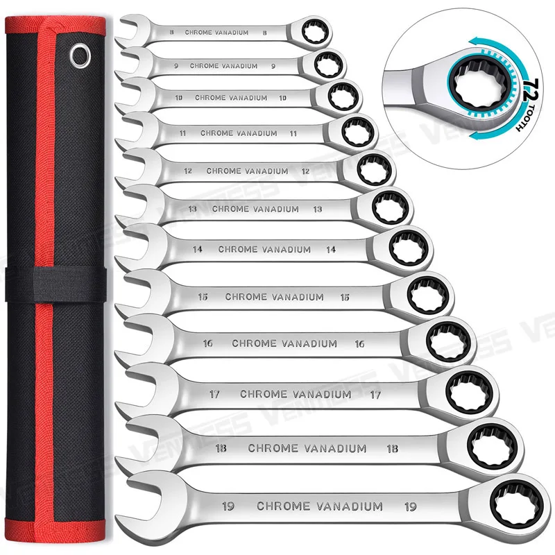 Ratcheting Wrench Set Metric and Standard 12-Point Box End Combination ...