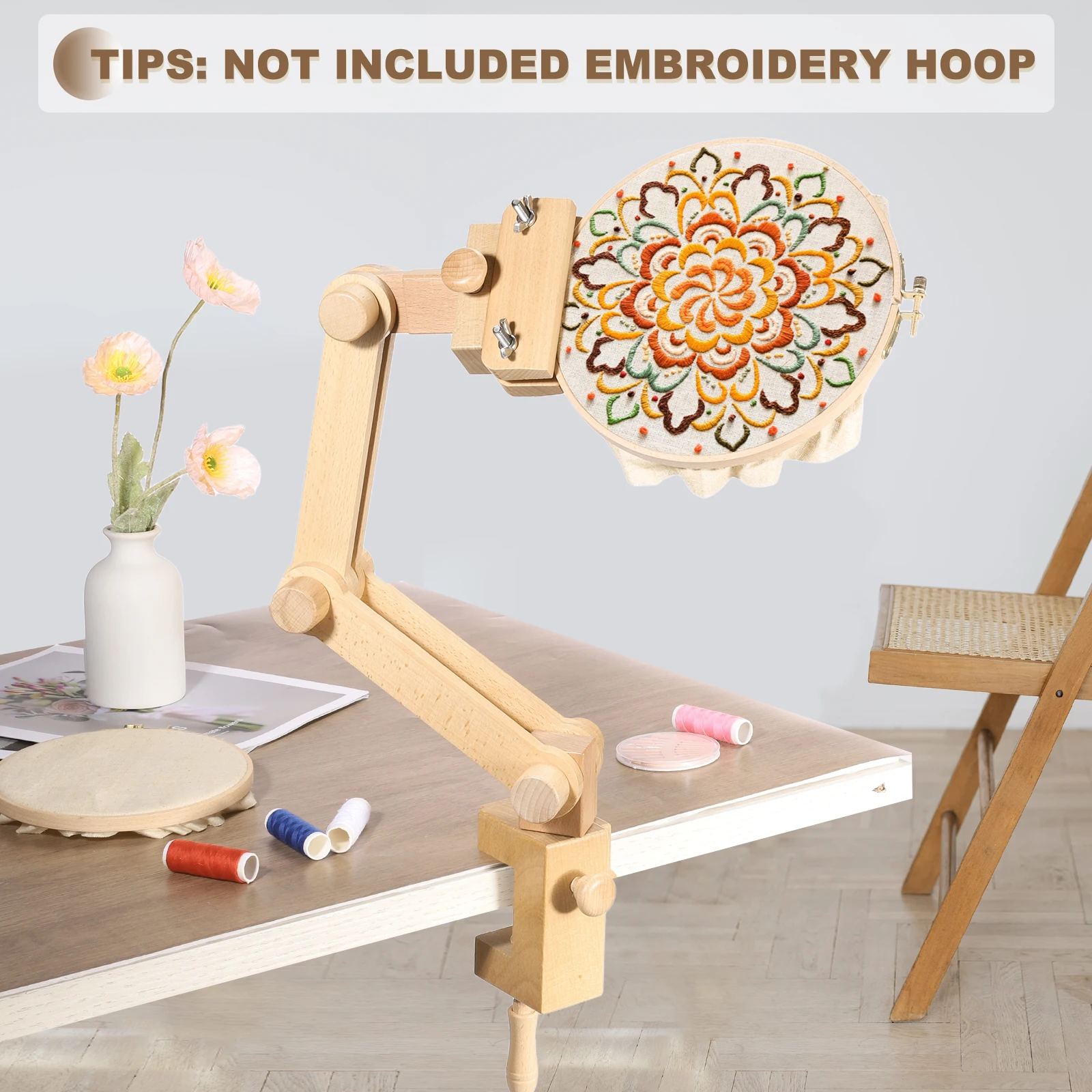 Embroidery Hoop Stand Adjustable Beech Wood Cross Stitch Stand Holder ...