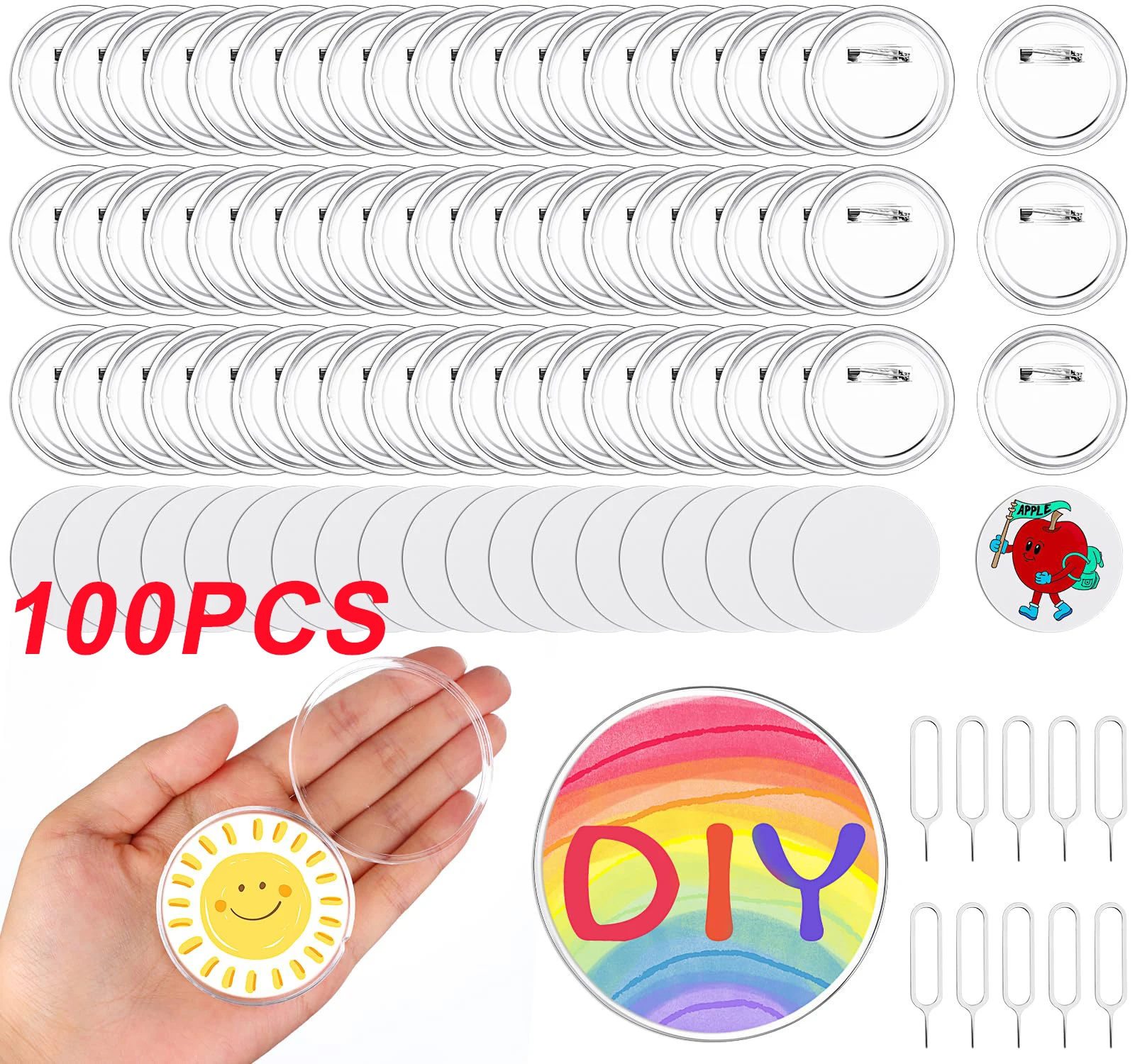Clear-Acr-lico-Em-Branco-Bot-o-Pins-Emblemas-Kit-com-Pin-DIY-Artesanato ...