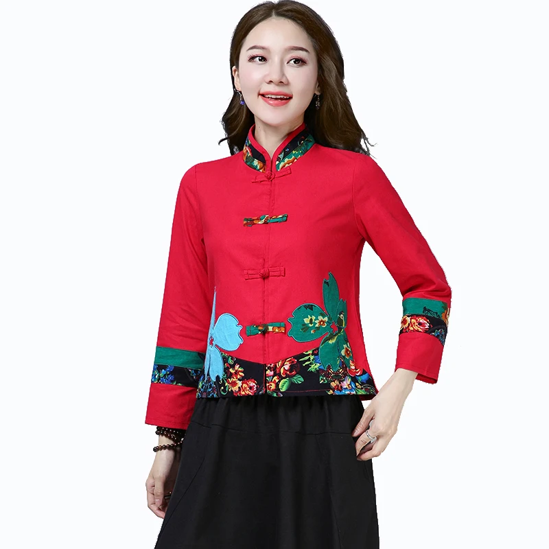 Traditional chinese blouse shirt tops for women mandarin collar ...