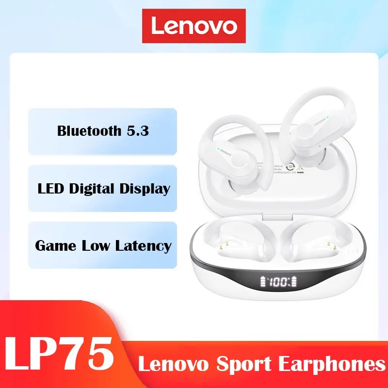 Lenovo LP75 Bluetooth 5.3 TWS Wireless Sport Kopfhörer mit LED Digital Anzeige – Hochwertige ...