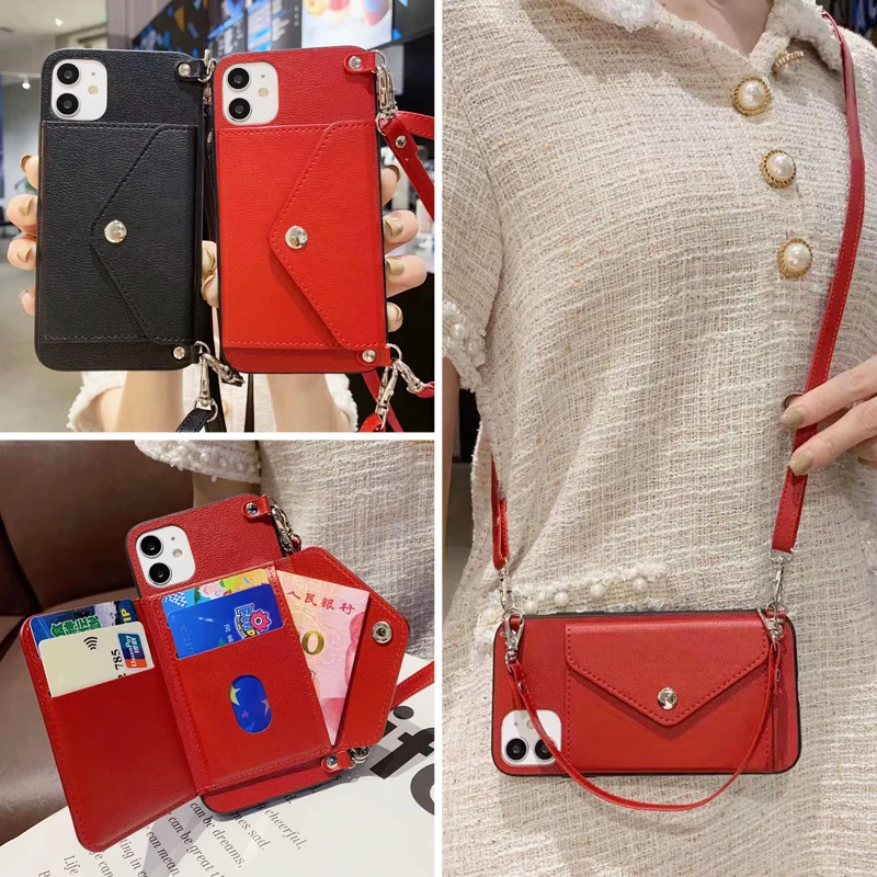 Lanyard Rope Neck Chain Wallet Case For iPhone 16 15 14 13 12 Mini 11 ...