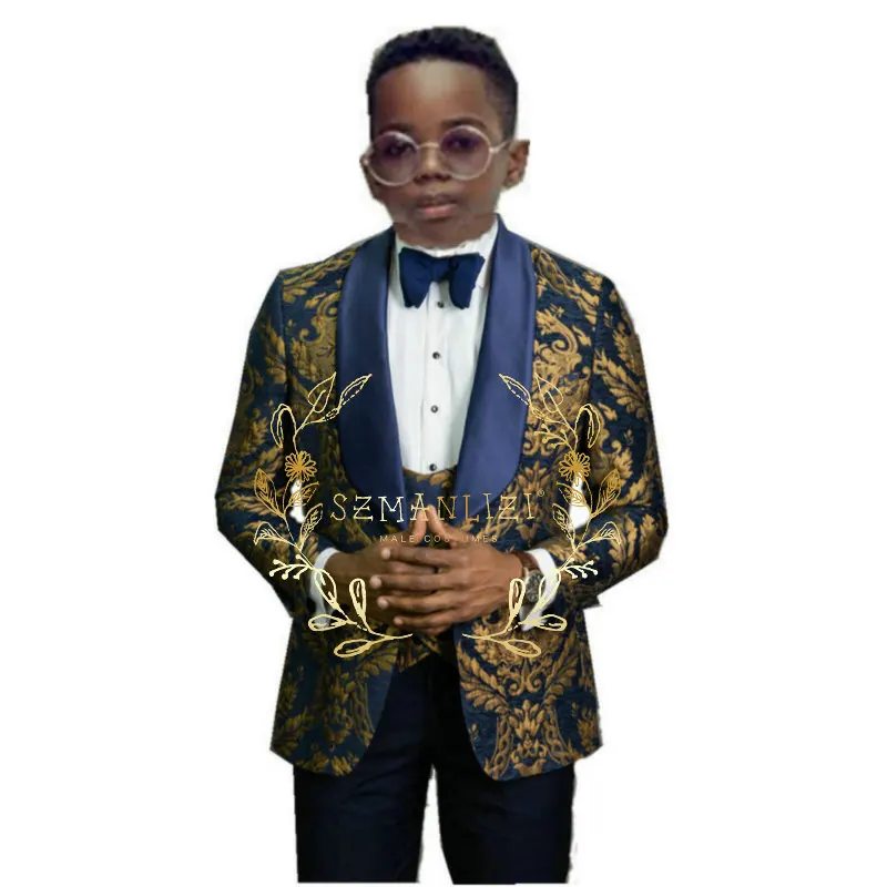 Navy-Blue-Floral-Flower-Boys-Formal-Wedding-Suit-Kids-Jacket-Vest-Pants ...