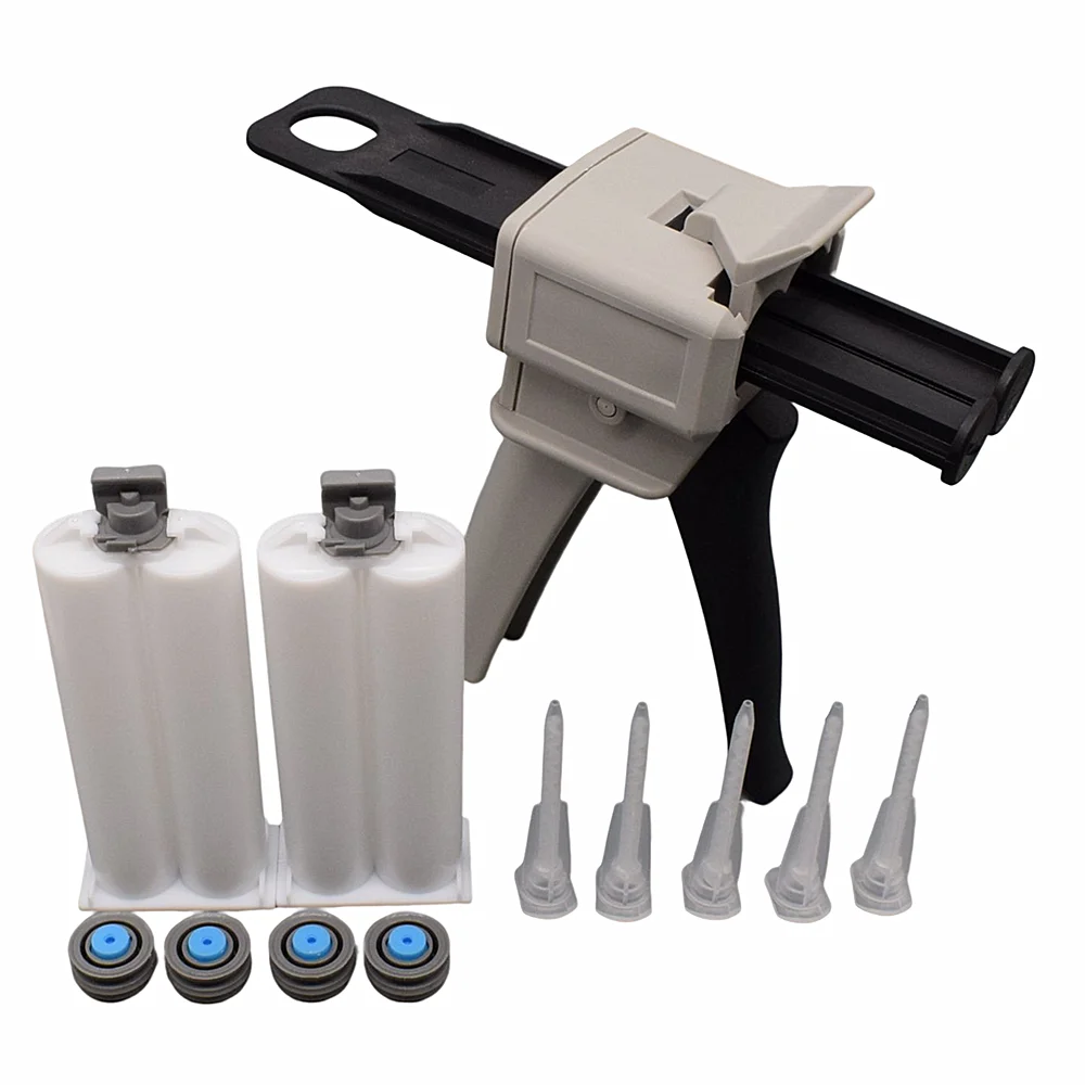 Adhesives Manual Caulking Gun 50ml 1:1 AB Glue Guns Dispenser with 5pc Static Mixing Nozzles and ...