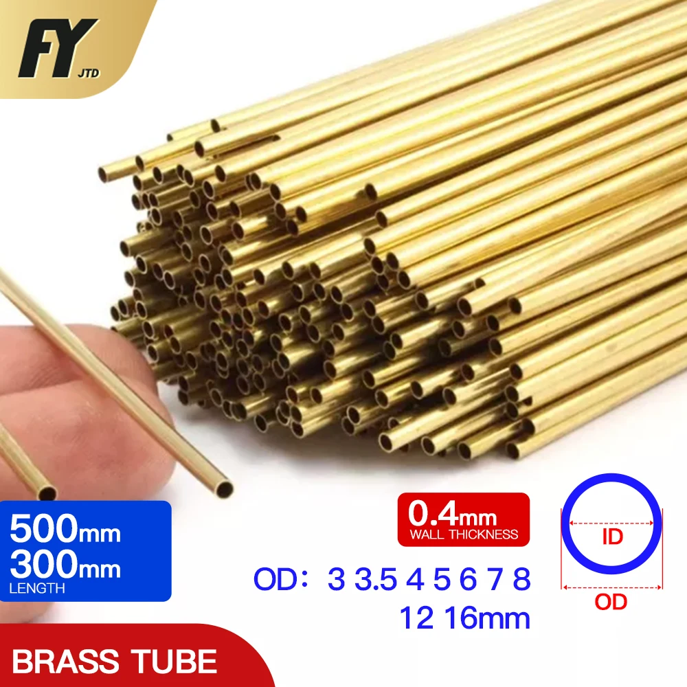 Brass pipe 0.4mm wall thickness 3-12 OD brass tube 300 500mm length ...