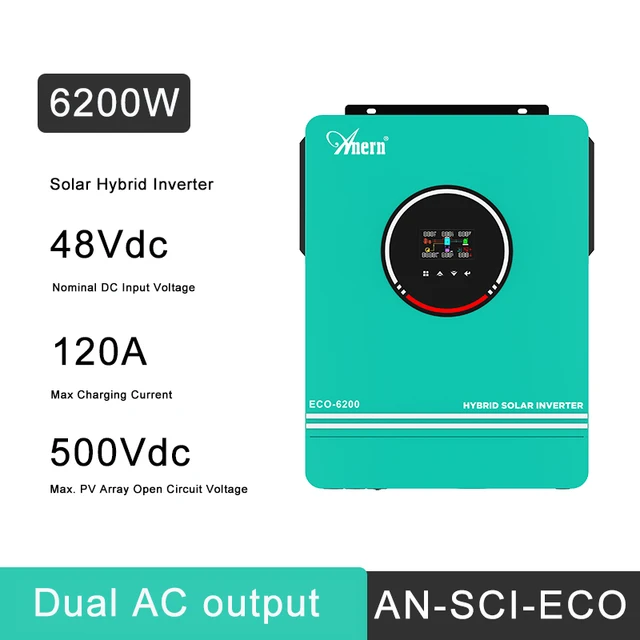 Anern 6200W on Grid Inverter Off Grid 6kw 48v Pure Sine Wave Solar Grid Tie Inverter Max 500vdc ...