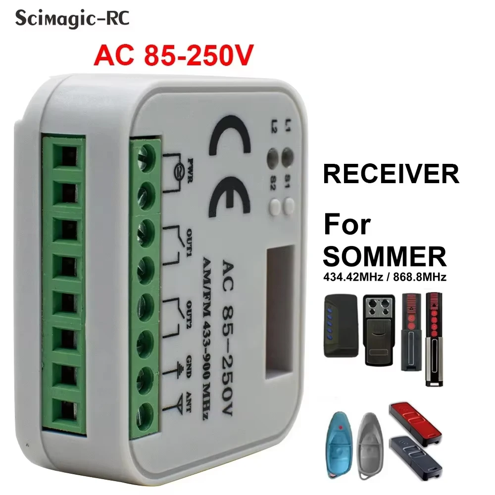SOMMER 434.42MHz 868.35MHz 2 Channel Garage Gate Receiver Momentary ...