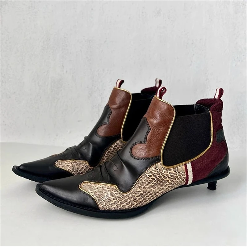 2024-Retro-Pointed-Toe-Women-Ankle-Boots-Thin-Heel-Mixed-Color-Platform ...