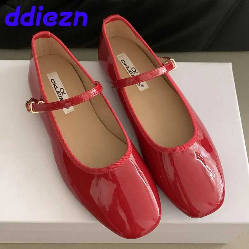 Calzado-rojo-con-hebilla-y-correa-para-mujer-zapatos-planos-Mary-Jane ...
