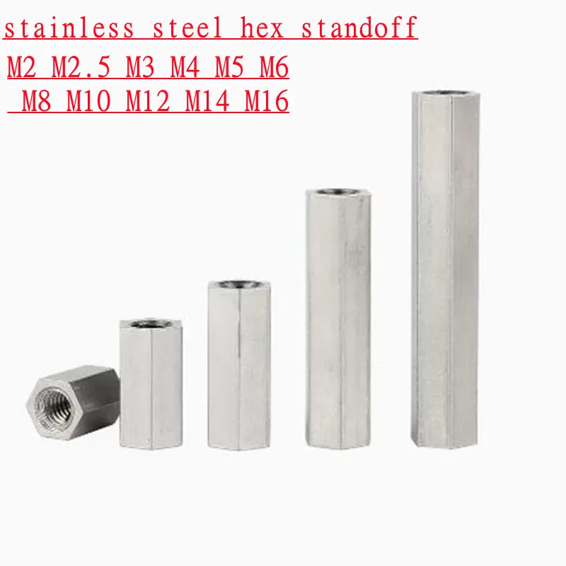 1-10pcs m2 m2.5 M3 M4 M5 M6 M8 M10 M12 M14 M16 304 Stainless Steel hex standoff Long Rod ...