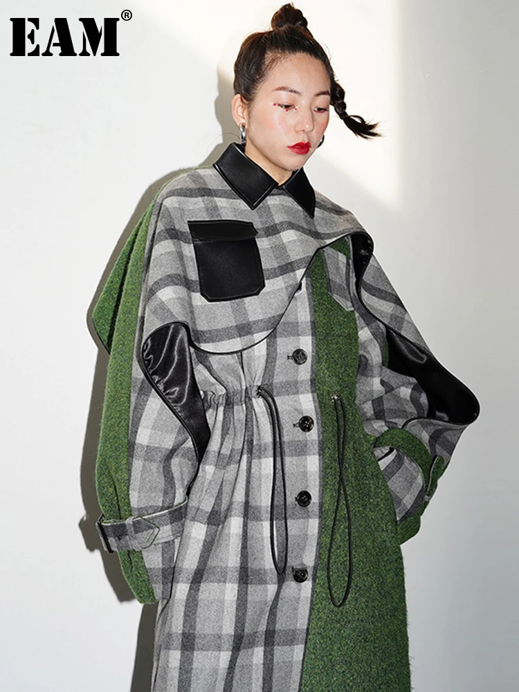EAM-Loose-Fit-Green-Plaid-Split-Big-Size-Thick-Woolen-Coat-Parkas-New ...