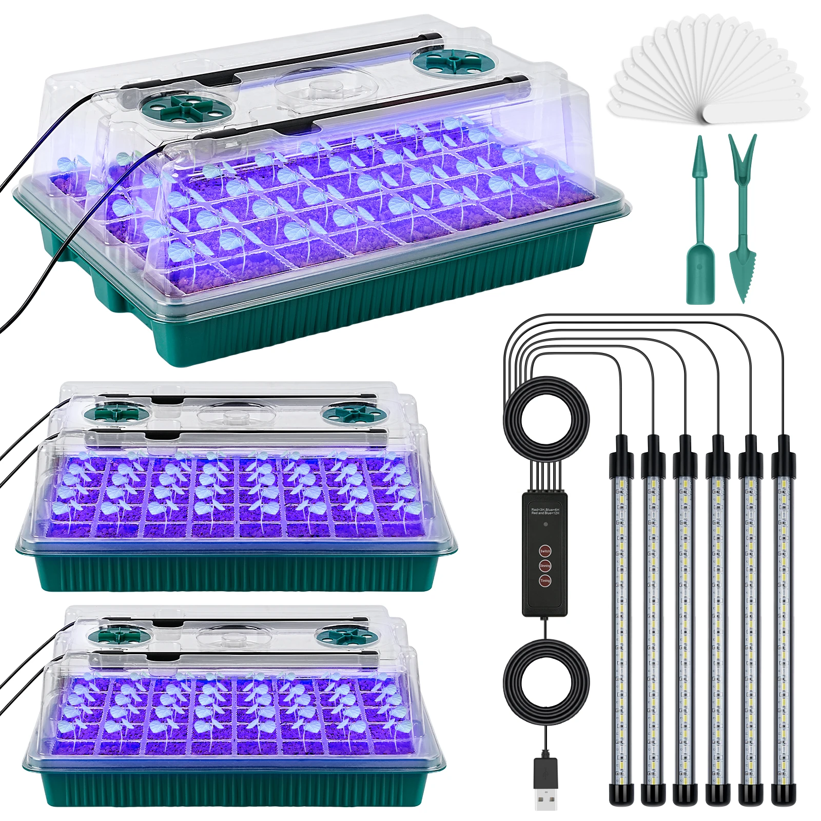 Seed Starter Tray with Grow Light, 120 Cells Smart Timer Seed Starter ...