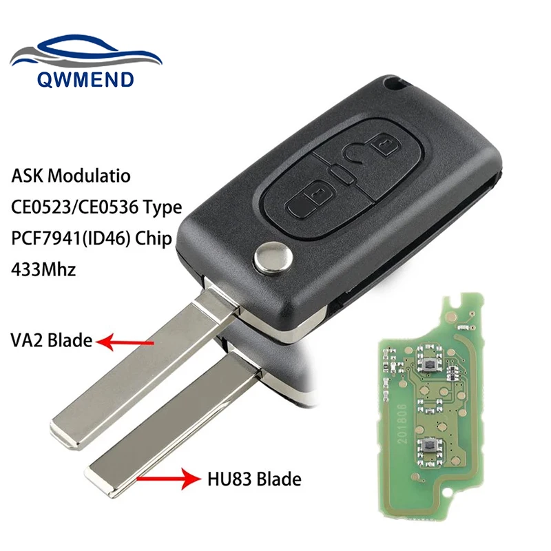 QWMEND For Peugeot Key 2 Buttons Car Remote Key For Peugeot 107 207 307 ...