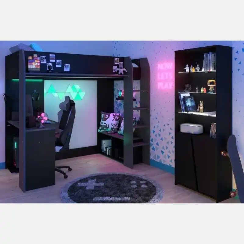 Pack-Dormitorio-Gamer-Diamond-Cama-Alta-y-Estanter-a-Color-negro ...