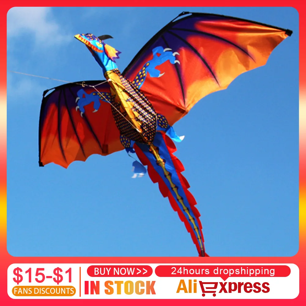 3D Dragon100M Kite Single Line With Tail Outdoor Sports Fun Toy Family ...