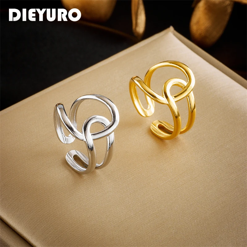 DIEYURO 316L Stainless Steel Geometric Twist Open Ring For Women New ...