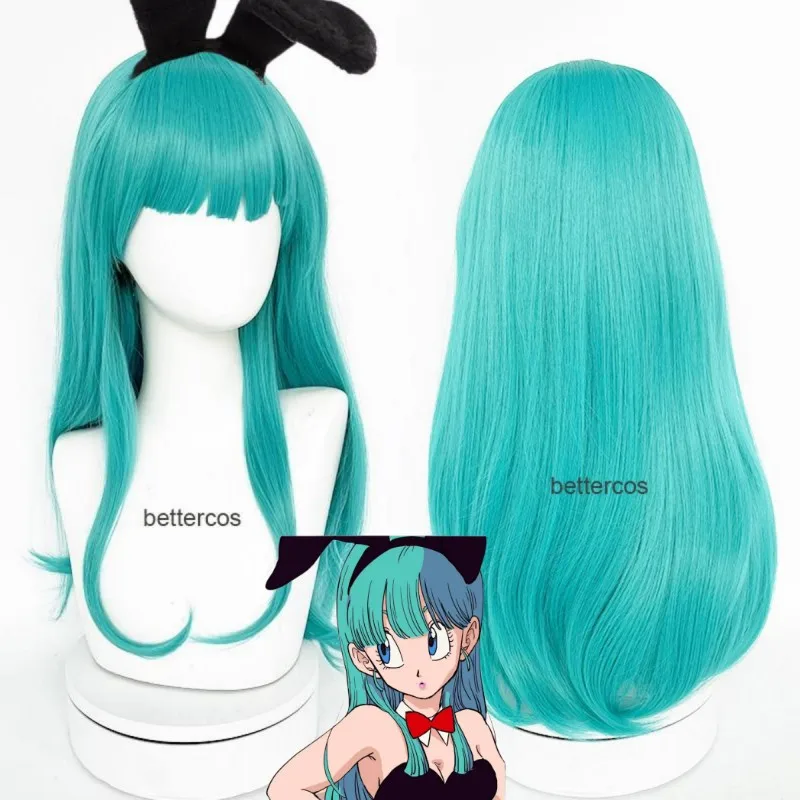 Bulma-Buruma-Cosplay-Wig-Green-Curly-Wavy-Heat-Resistant-Synthetic-Hair ...