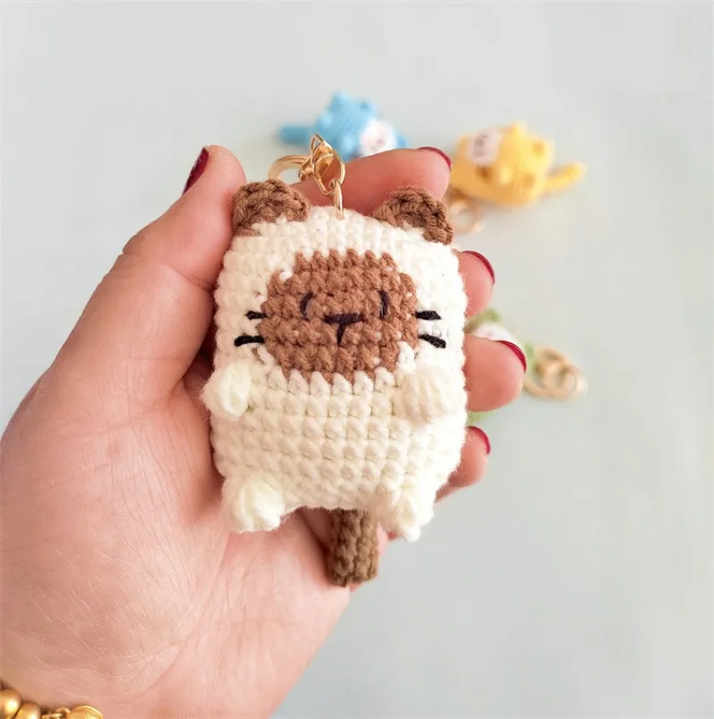 Mini Cat Doll Series Crochet Keyrings Creative Knitted Kitten Doll ...