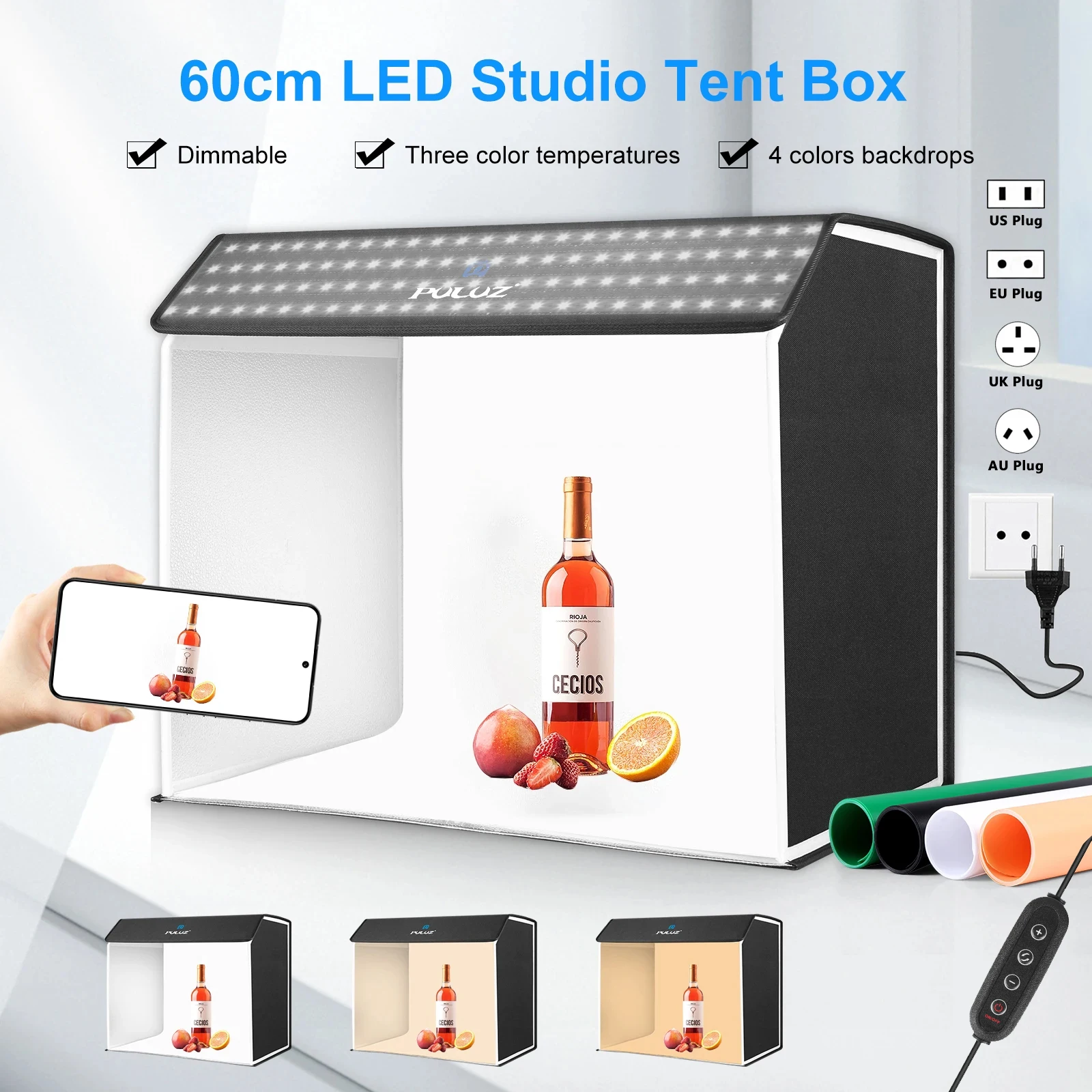 PULUZ-Photo-Studio-Light-Box-60-40CM-4-Color-Backdrop-Folding-Lightbox ...