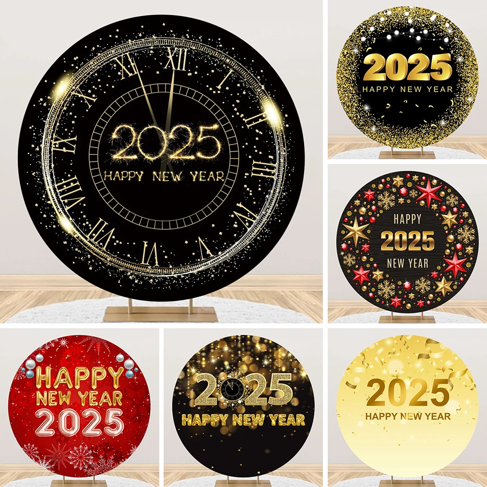 2025-New-Year-Round-Background-Clock-Fireworks-Champagne-Celebrate-New ...