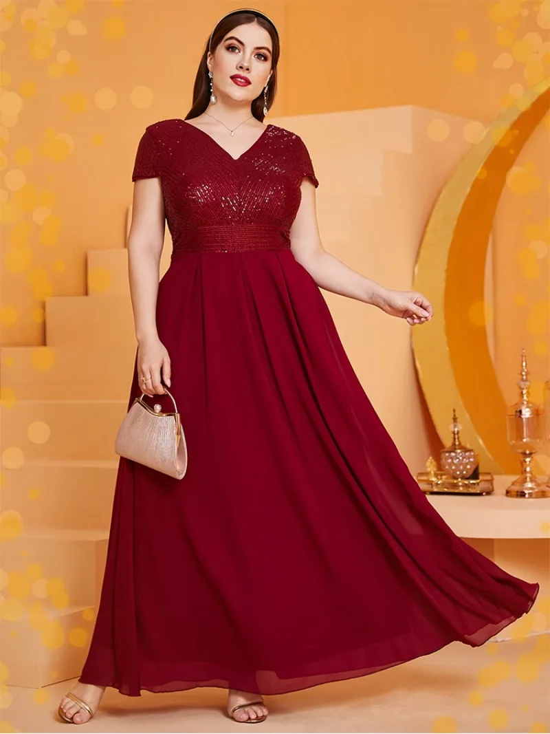 Robe-de-Soir-e-Luxueuse-en-Mousseline-de-Soie-pour-Femme-Grande-Taille ...