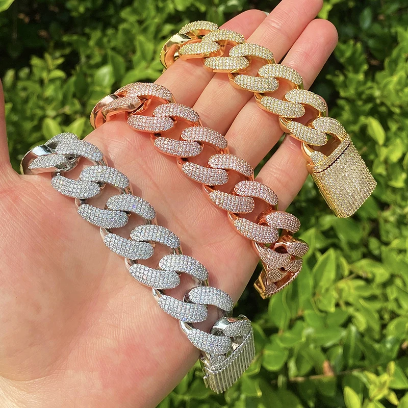 Hip Hop 4 Rows CZ Stone Bling Iced Out 20mm wide Round Cuban Miami Link ...