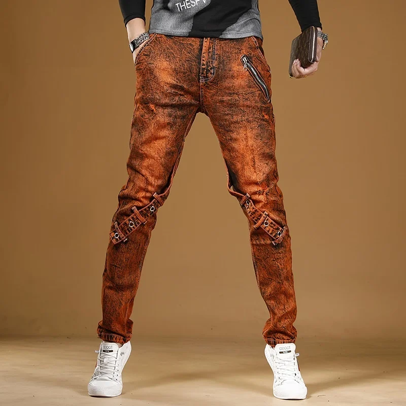 Ripped-Vintage-Orange-Jeans-Men-Autumn-Slim-Fit-Straight-Leg-Pants ...