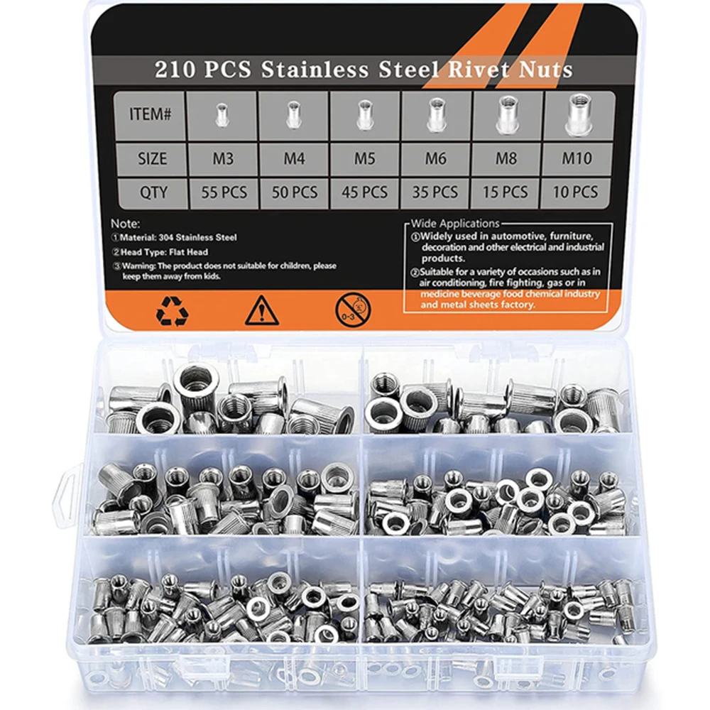 210PCS Stainless Steel Rivet Nut Set, 304 Stainless Steel Rivet Nut ...